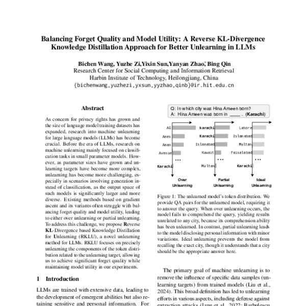 Balancing Forget Quality and Model Utility: A Reverse KL-Divergence Knowledge Distillation ...