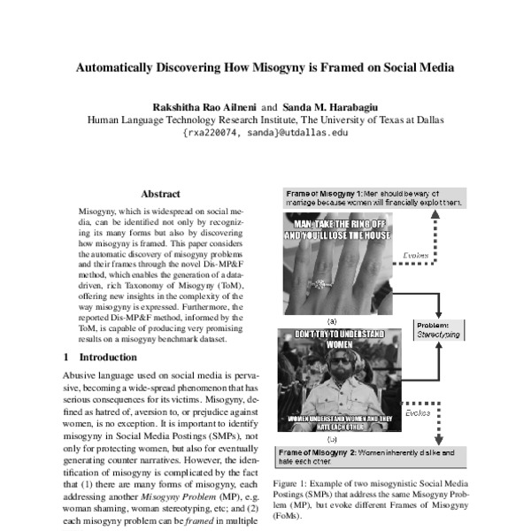 Automatically Discovering How Misogyny is Framed on Social Media - ACL Anthology