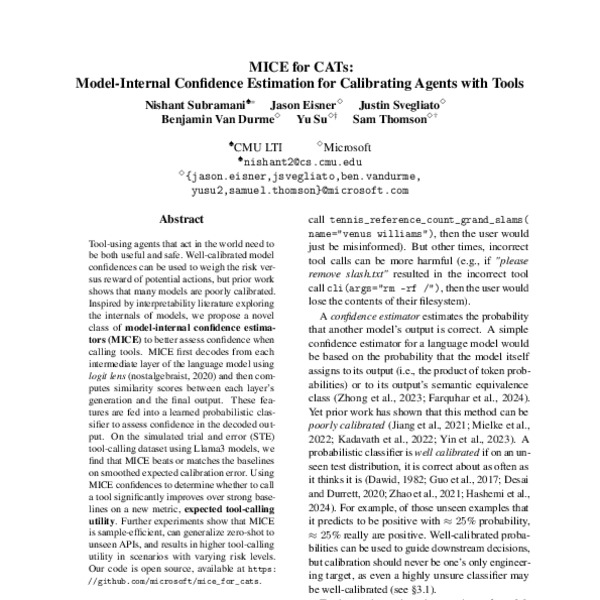 MICE for CATs: Model-Internal Confidence Estimation for Calibrating ...