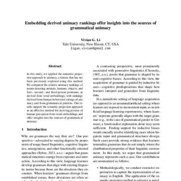 Embedding derived animacy rankings offer insights into the sources of grammatical animacy - ACL ...