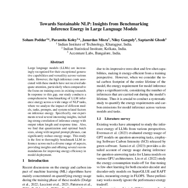 Towards Sustainable NLP: Insights from Benchmarking Inference Energy in ...