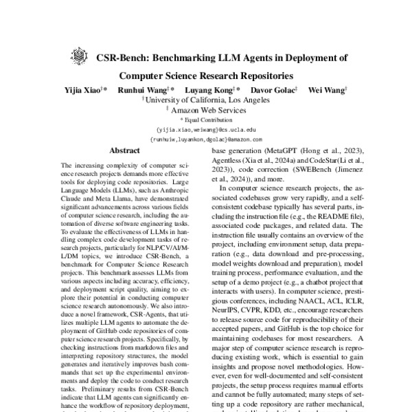 CSR-Bench: Benchmarking LLM Agents in Deployment of Computer Science Research Repositories - ACL ...