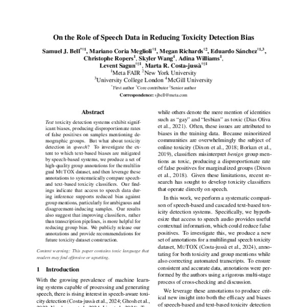 On the Role of Speech Data in Reducing Toxicity Detection Bias - ACL Anthology