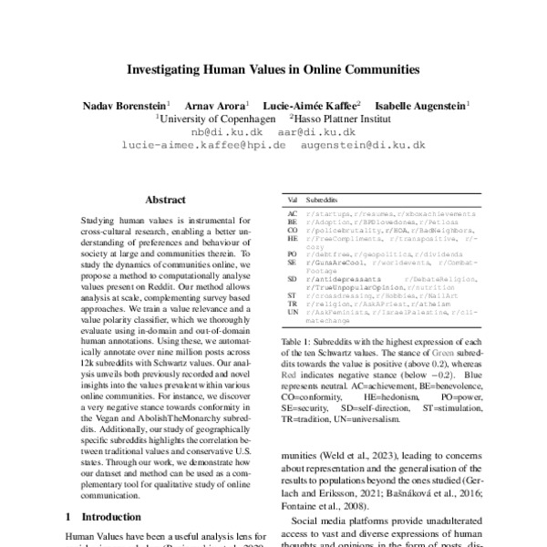 Investigating Human Values in Online Communities - ACL Anthology
