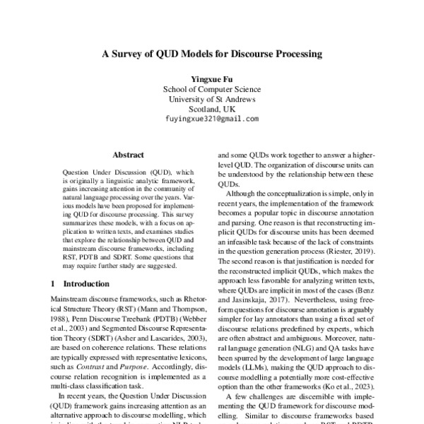 A Survey of QUD Models for Discourse Processing - ACL Anthology