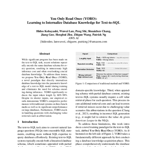 You Only Read Once (YORO): Learning to Internalize Database Knowledge ...