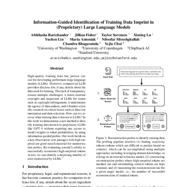 Information-Guided Identification of Training Data Imprint in (Proprietary) Large Language ...