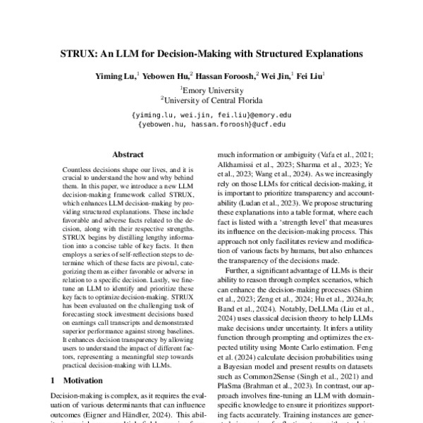 STRUX: An LLM for Decision-Making with Structured Explanations - ACL Anthology