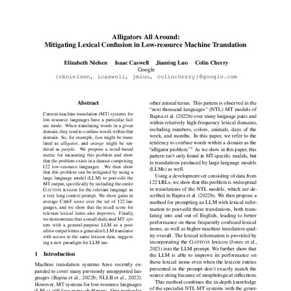 Alligators All Around: Mitigating Lexical Confusion in Low-resource Machine Translation - ACL ...
