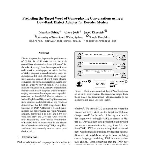 Predicting the Target Word of Game-playing Conversations using a Low-Rank Dialect Adapter for ...