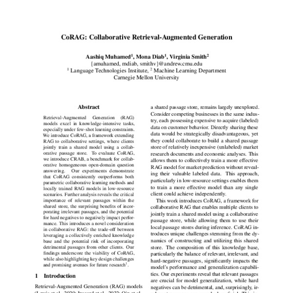 CoRAG: Collaborative Retrieval-Augmented Generation - ACL Anthology