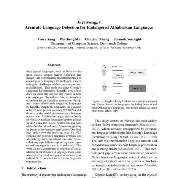 Is It Navajo? Accurate Language Detection for Endangered Athabaskan ...