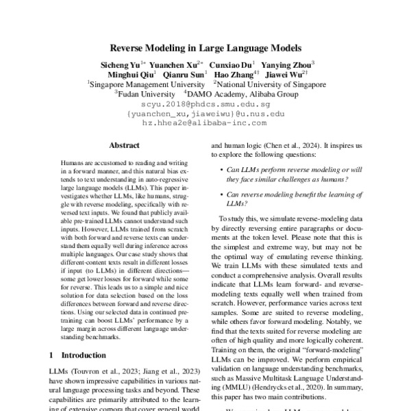 Reverse Modeling in Large Language Models - ACL Anthology
