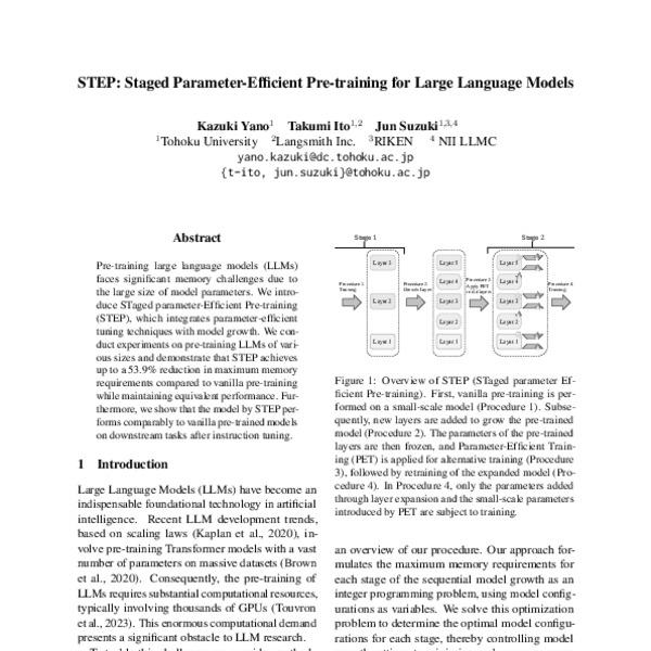 STEP: Staged Parameter-Efficient Pre-training for Large Language Models - ACL Anthology