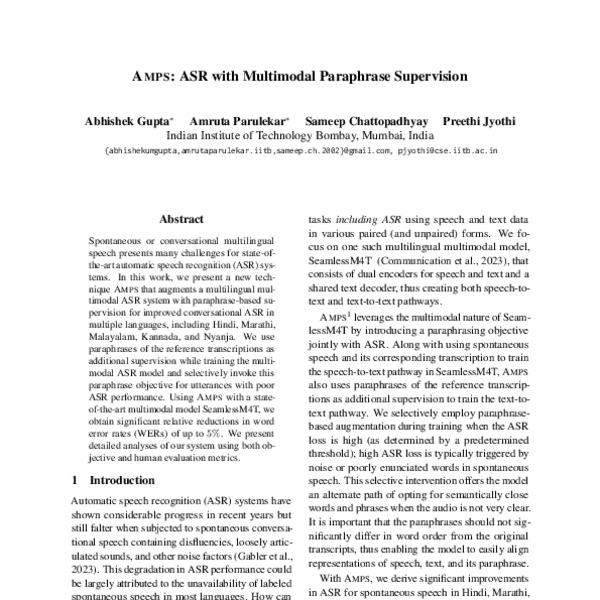 AMPS: ASR with Multimodal Paraphrase Supervision - ACL Anthology