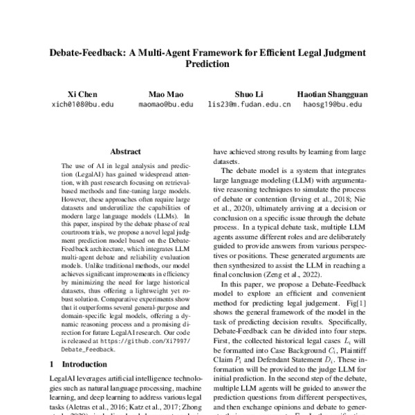 Debate-Feedback: A Multi-Agent Framework for Efficient Legal Judgment Prediction - ACL Anthology