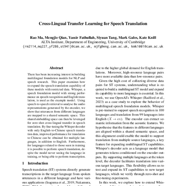 Cross-Lingual Transfer Learning for Speech Translation - ACL Anthology