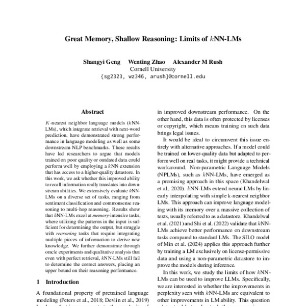 Great Memory, Shallow Reasoning: Limits of kNN-LMs - ACL Anthology