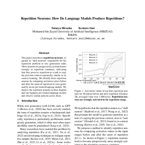 Repetition Neurons: How Do Language Models Produce Repetitions? - ACL Anthology