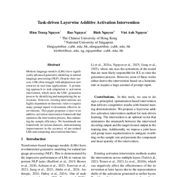 Task-driven Layerwise Additive Activation Intervention - ACL Anthology