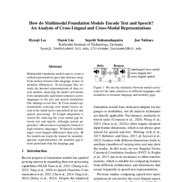 How do Multimodal Foundation Models Encode Text and Speech? An Analysis of Cross-Lingual and ...