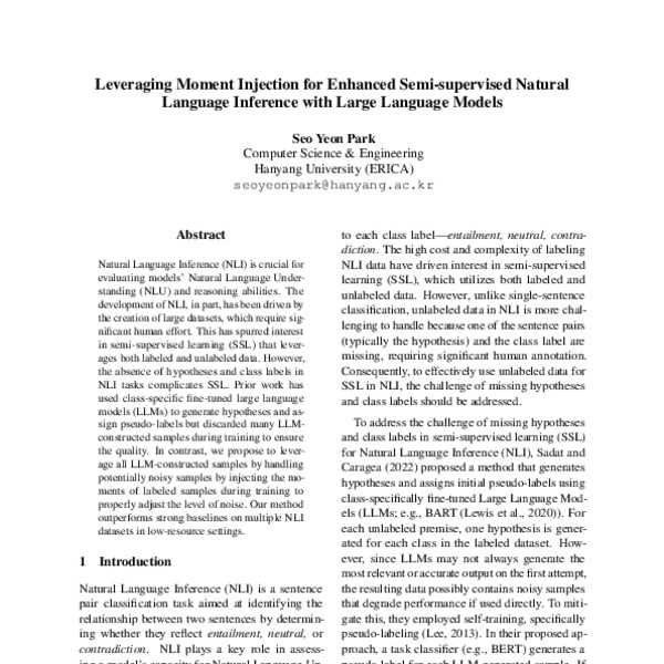 Leveraging Moment Injection for Enhanced Semi-supervised Natural Language Inference with Large ...