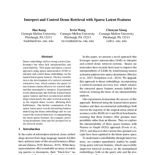 Interpret And Control Dense Retrieval With Sparse Latent Features Acl