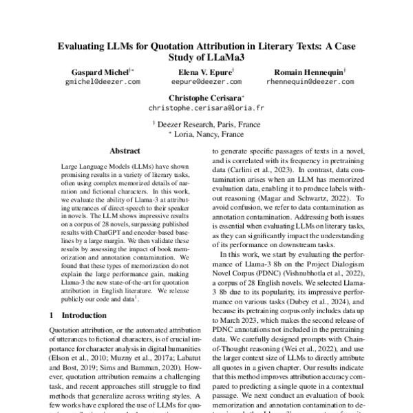Evaluating LLMs for Quotation Attribution in Literary Texts: A Case Study of LLaMa3 - ACL Anthology