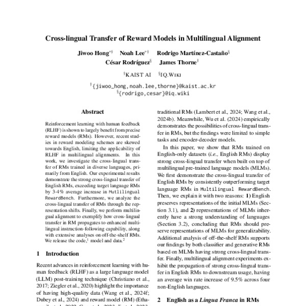 Cross-lingual Transfer of Reward Models in Multilingual Alignment - ACL Anthology