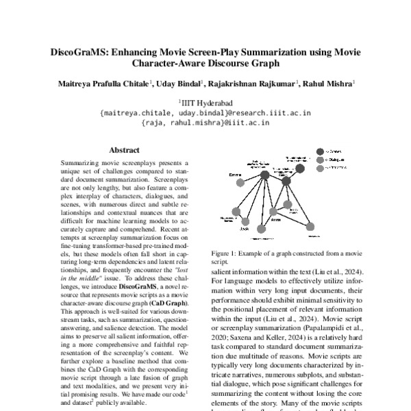 DiscoGraMS: Enhancing Movie Screen-Play Summarization using Movie Character-Aware Discourse ...