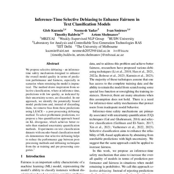 Inference-Time Selective Debiasing to Enhance Fairness in Text Classification Models - ACL Anthology