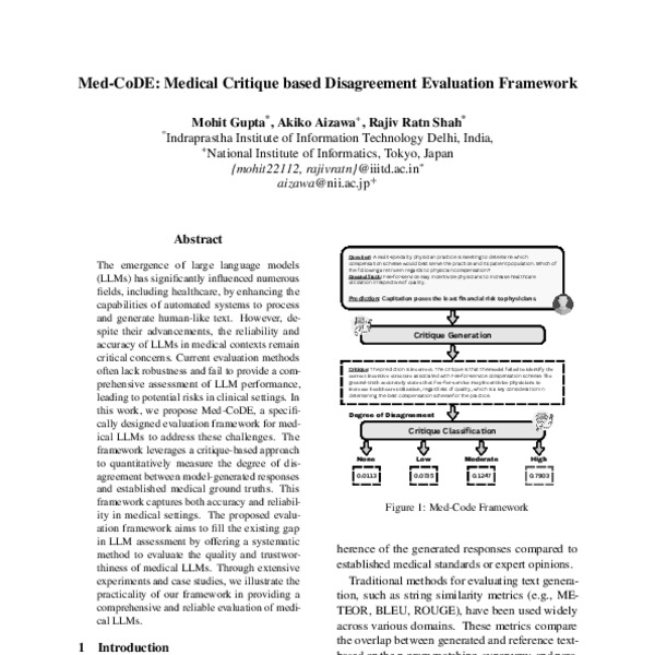 Med-CoDE: Medical Critique based Disagreement Evaluation Framework - ACL Anthology