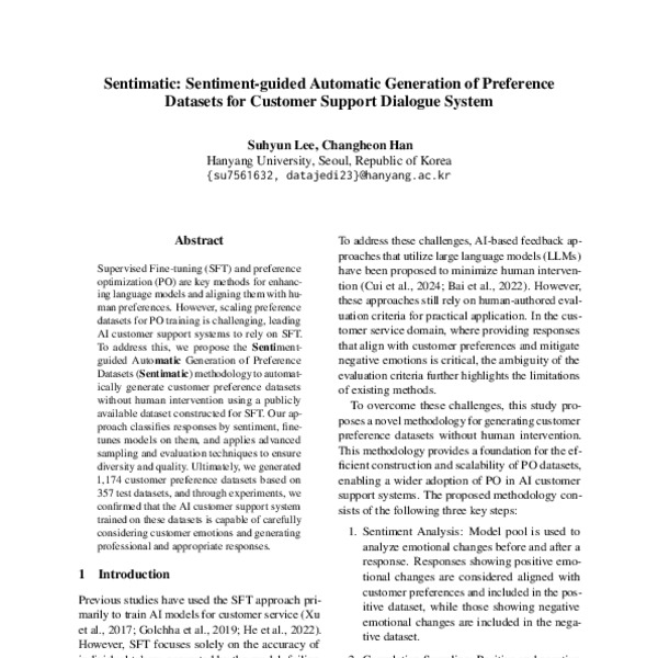 Sentimatic: Sentiment-guided Automatic Generation of Preference Datasets for Customer Support ...