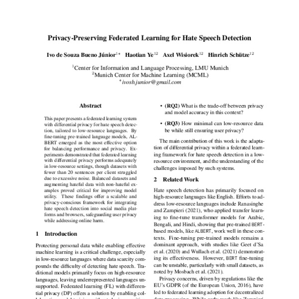 Privacy-Preserving Federated Learning for Hate Speech Detection - ACL ...