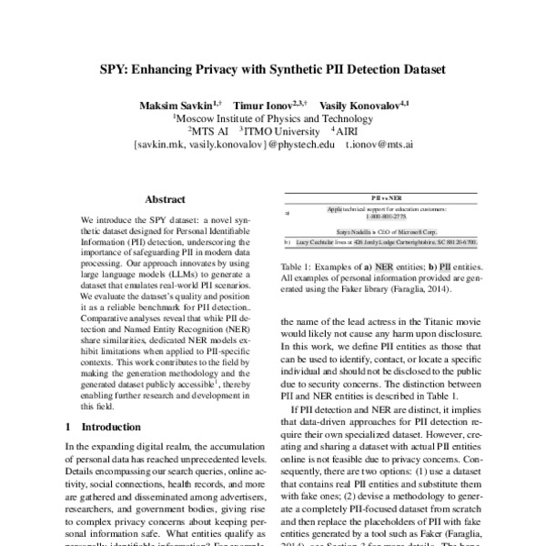 SPY: Enhancing Privacy with Synthetic PII Detection Dataset - ACL Anthology