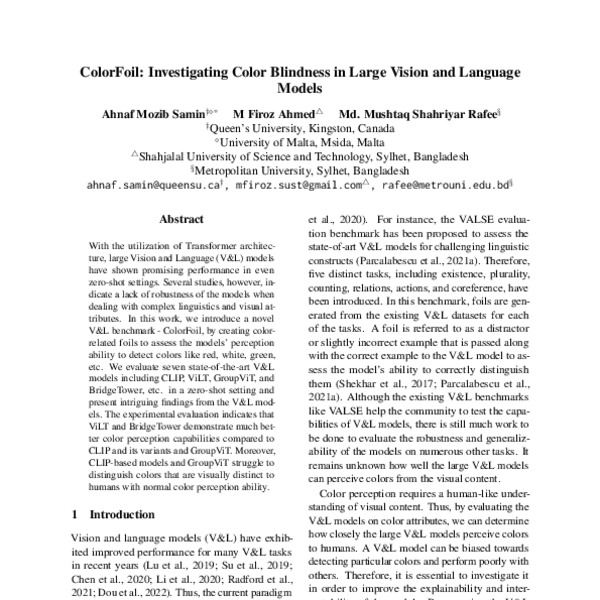 ColorFoil: Investigating Color Blindness in Large Vision and Language ...