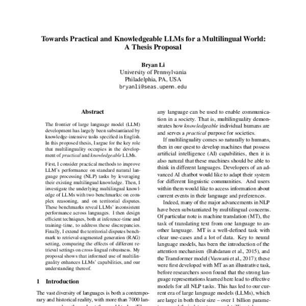 Towards Practical and Knowledgeable LLMs for a Multilingual World: A ...