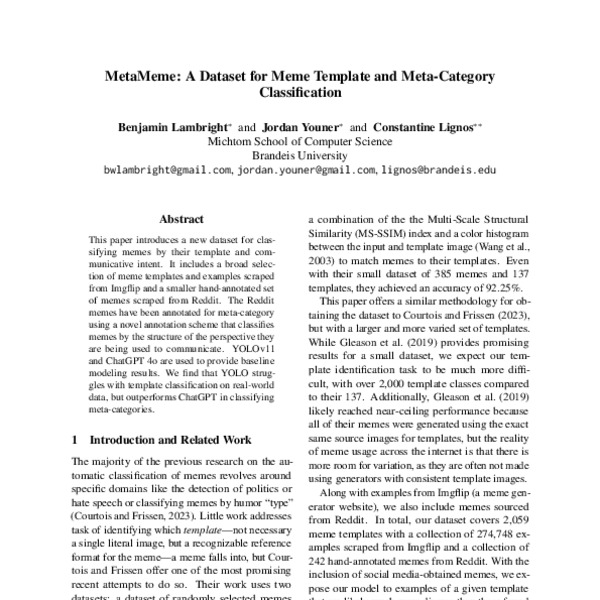 MetaMeme: A Dataset for Meme Template and Meta-Category Classification ...