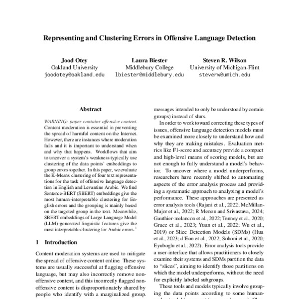 Representing and Clustering Errors in Offensive Language Detection - ACL Anthology