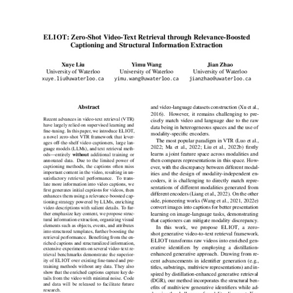 ELIOT: Zero-Shot Video-Text Retrieval through Relevance-Boosted Captioning and Structural ...