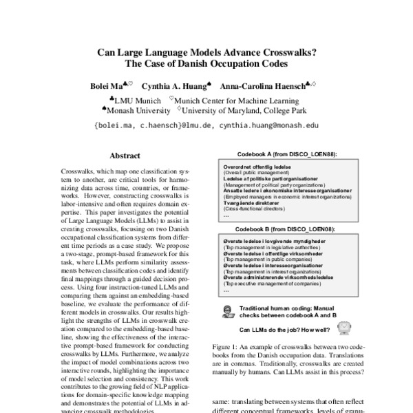 Can Large Language Models Advance Crosswalks? The Case of Danish ...