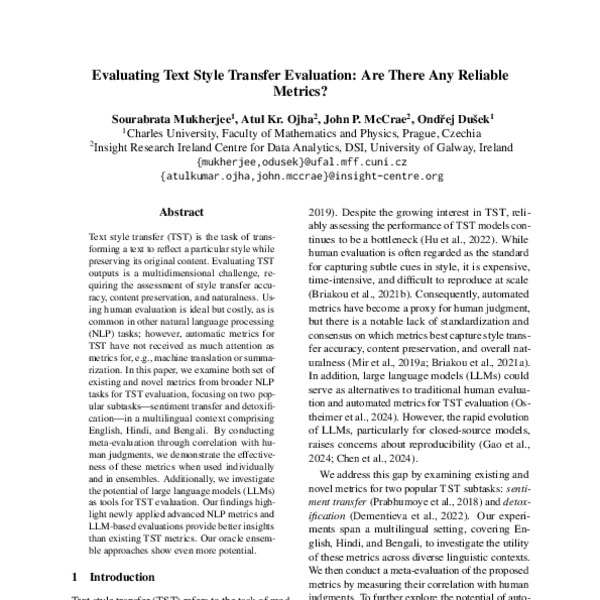 Evaluating Text Style Transfer Evaluation: Are There Any Reliable Metrics? - ACL Anthology