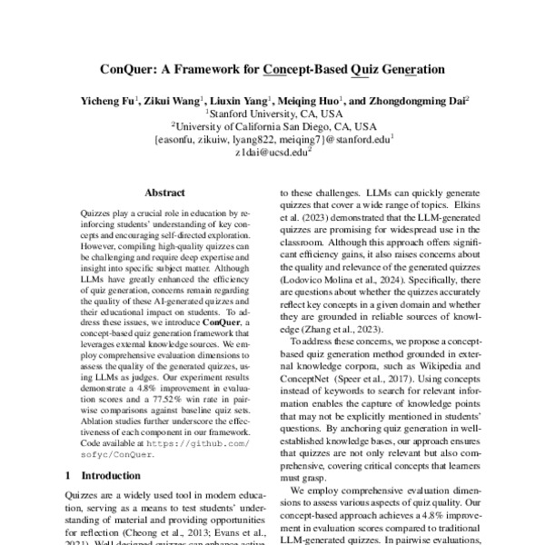 Conquer A Framework For Concept Based Quiz Generation Acl Anthology