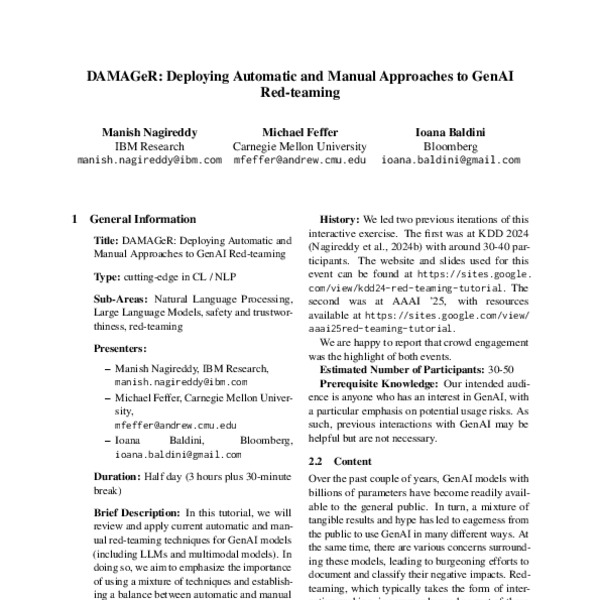 DAMAGeR: Deploying Automatic and Manual Approaches to GenAI Red-teaming ...