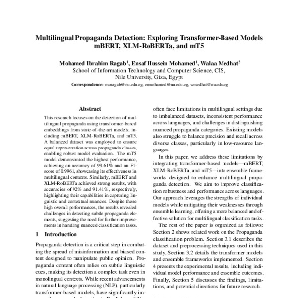 Multilingual Propaganda Detection: Exploring Transformer-Based Models mBERT, XLM-RoBERTa, and ...