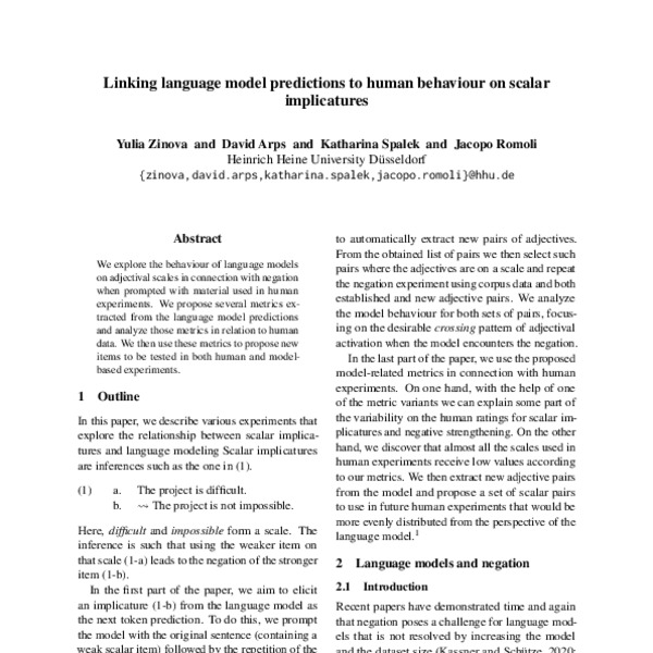 Linking language model predictions to human behaviour on scalar implicatures - ACL Anthology