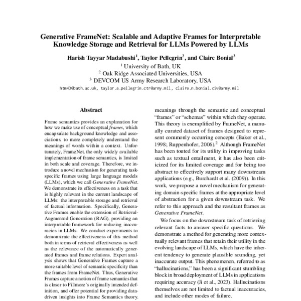 Generative FrameNet: Scalable and Adaptive Frames for Interpretable Knowledge Storage and ...