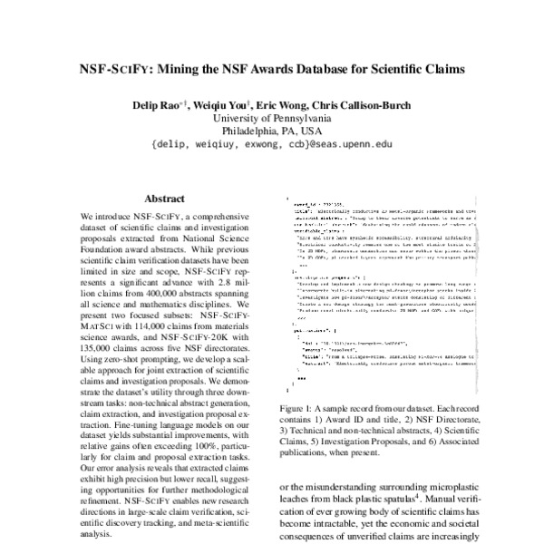 NSF-SciFy: Mining the NSF Awards Database for Scientific Claims - ACL ...