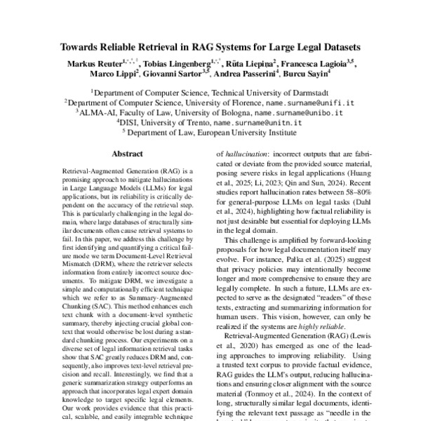 Towards Reliable Retrieval in RAG Systems for Large Legal Datasets ...