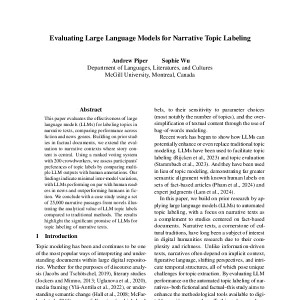 Evaluating Large Language Models for Narrative Topic Labeling - ACL Anthology